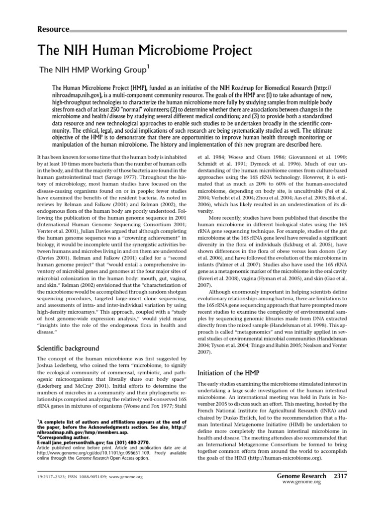 The Nih Human Microbiome Project | PDF | Microbiota | Dna Sequencing