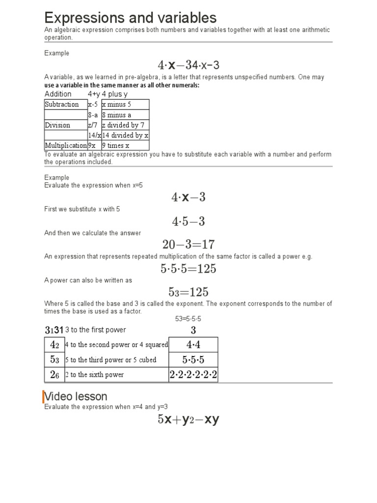 Expressions and Variables | PDF | Exponentiation | Multiplication