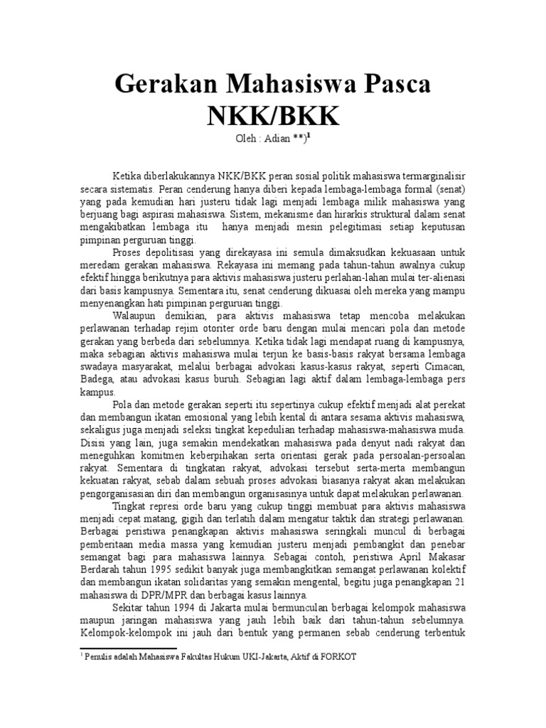 Gerakan Mahasiswa Pasca NKK | PDF