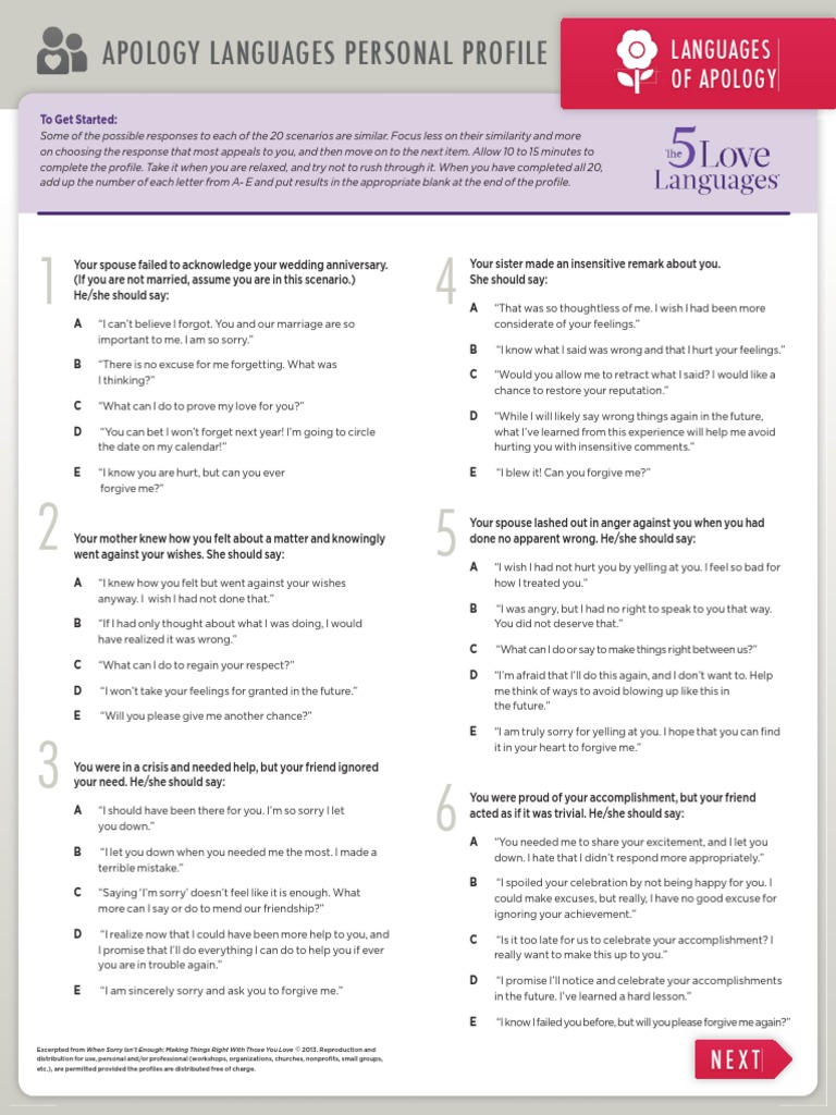 5 Languages of Apology Quiz PDF | PDF | Forgiveness | Anger