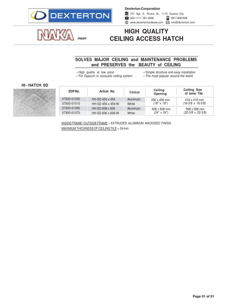 High Quality Ceiling Access Hatch from Dexterton Hardware | PDF