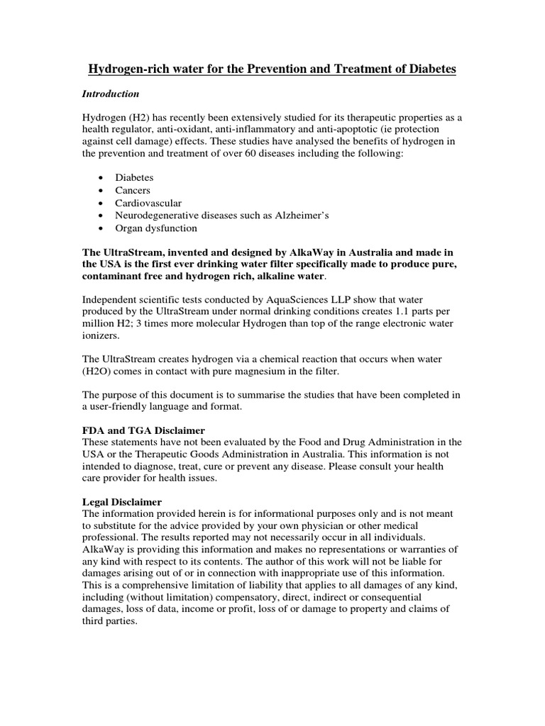 Hydrogen Diabetes Report | PDF | Redox | Diabetes Mellitus