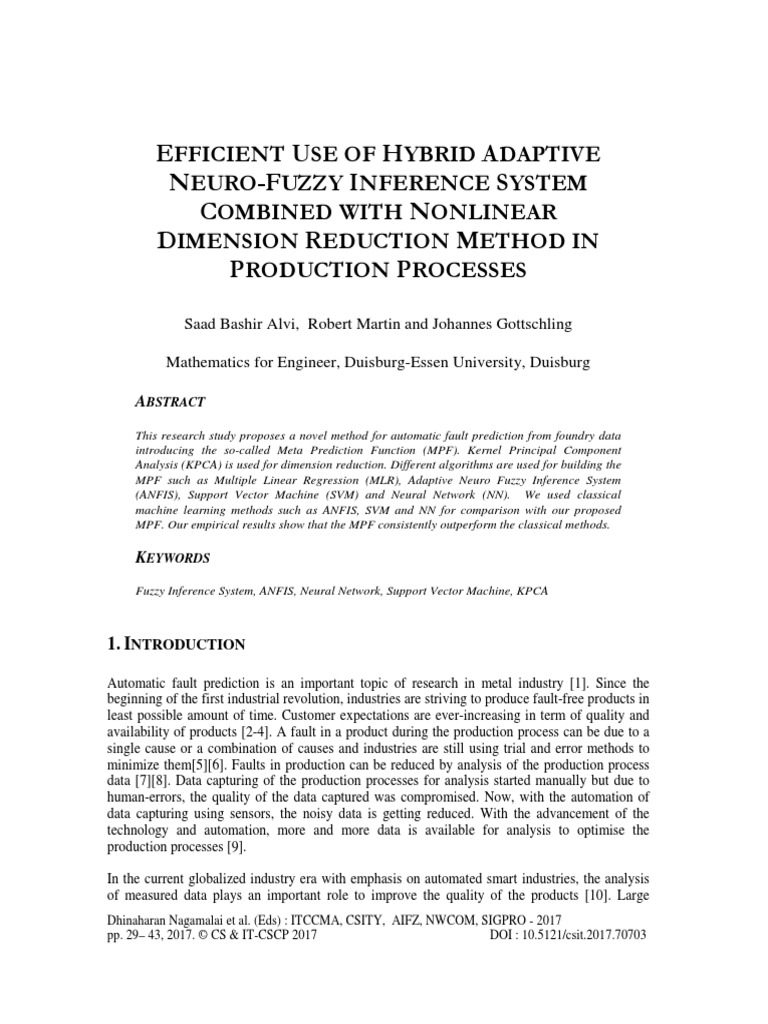 Efficient Use of Hybrid Adaptive Neuro-Fuzzy Inference System Combined With Nonlinear Dimension ...