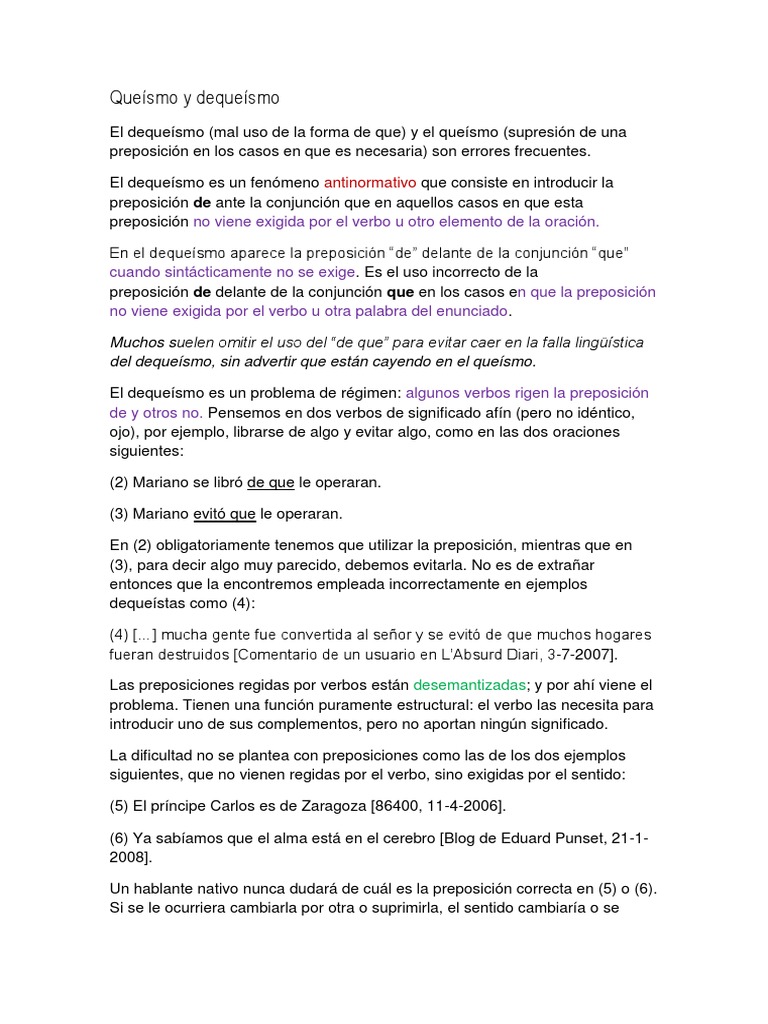 Queísmo y Dequeísmo | PDF | Oración (Lingüística) | Reglas Queísmo y Dequeísmo | PDF | Oración (Lingüística) | Reglas