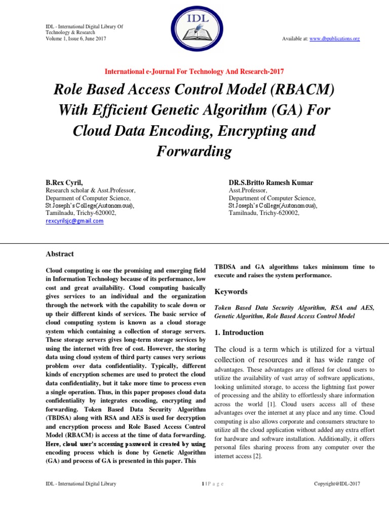 Role Based Access Control Model (RBACM) With Efficient Genetic Algorithm (GA) For Cloud Data ...