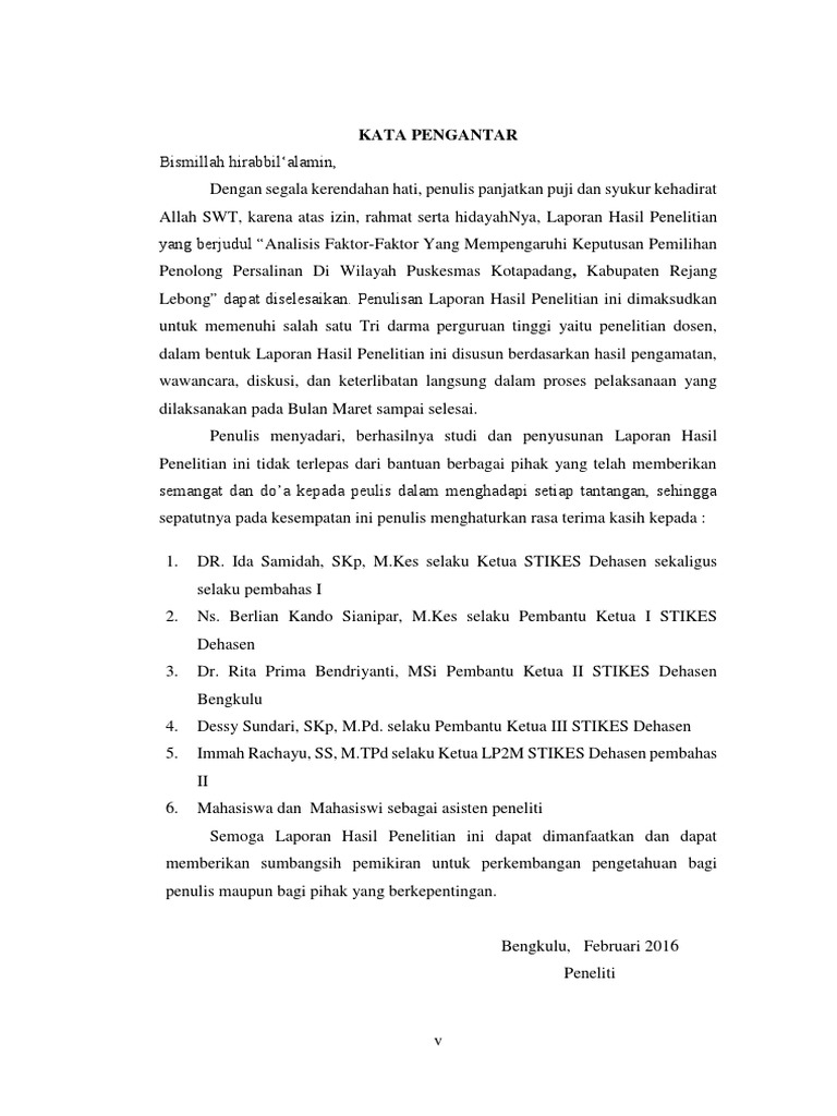 Kata Pengantar Laporan Hasil Penelitian Pdf