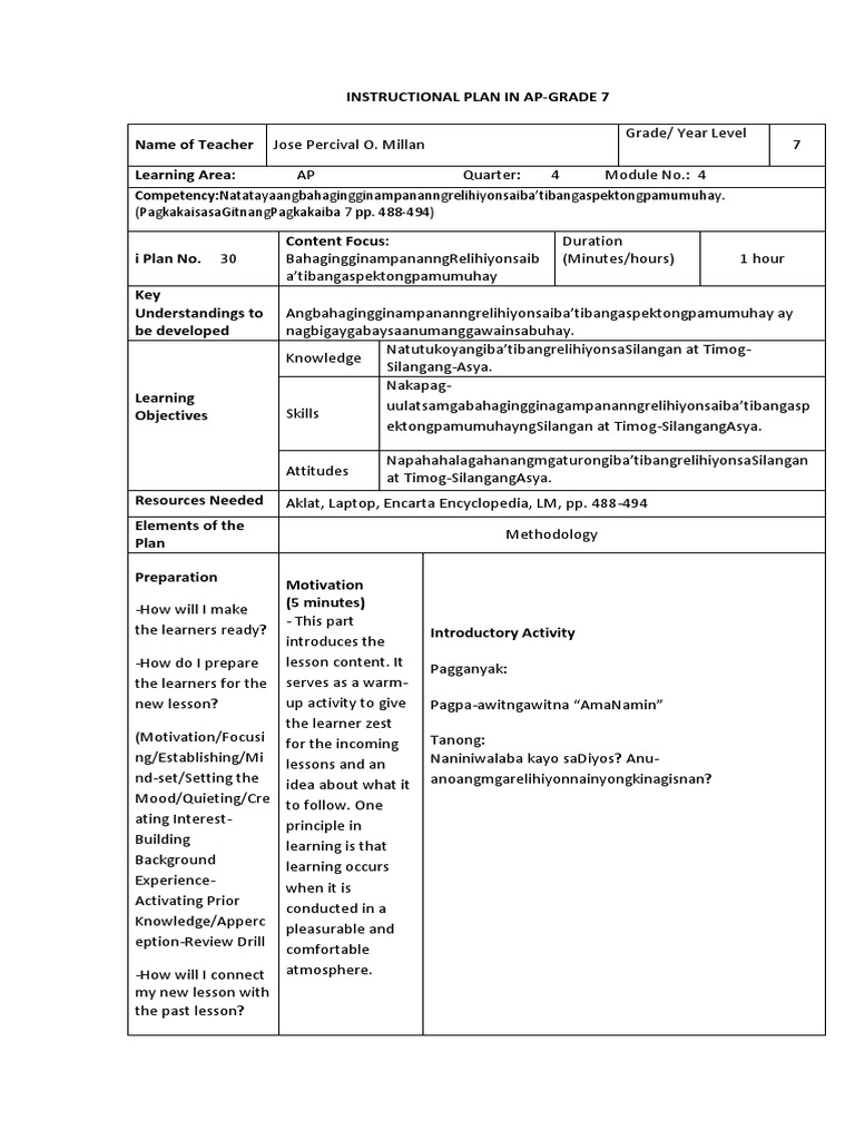 AP7 Q4 Ip30 v.02 | PDF | Educational Assessment | Lesson Plan