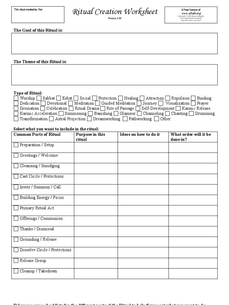 Ritual Creation Worksheet | PDF | Religious Behaviour And Experience ...