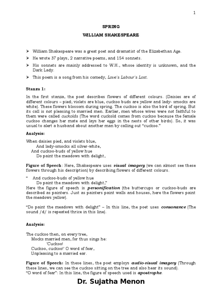 Spring | PDF | Shakespeare's Sonnets | Poetic Form