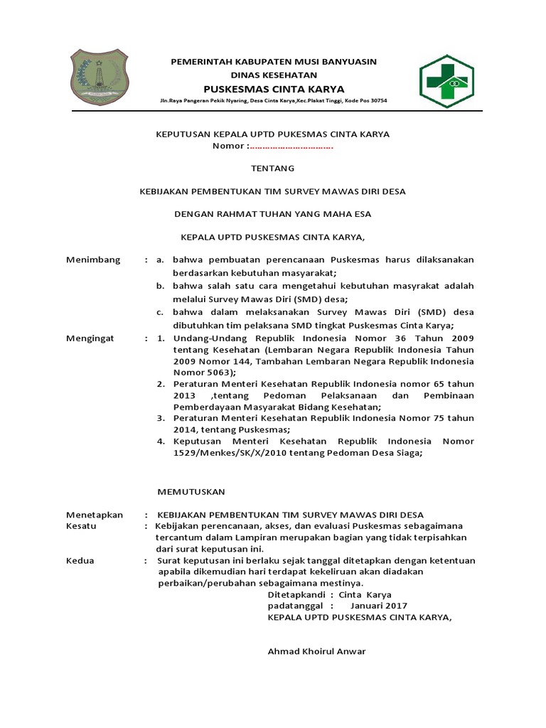 SK Tim SMD Puskesmas | PDF