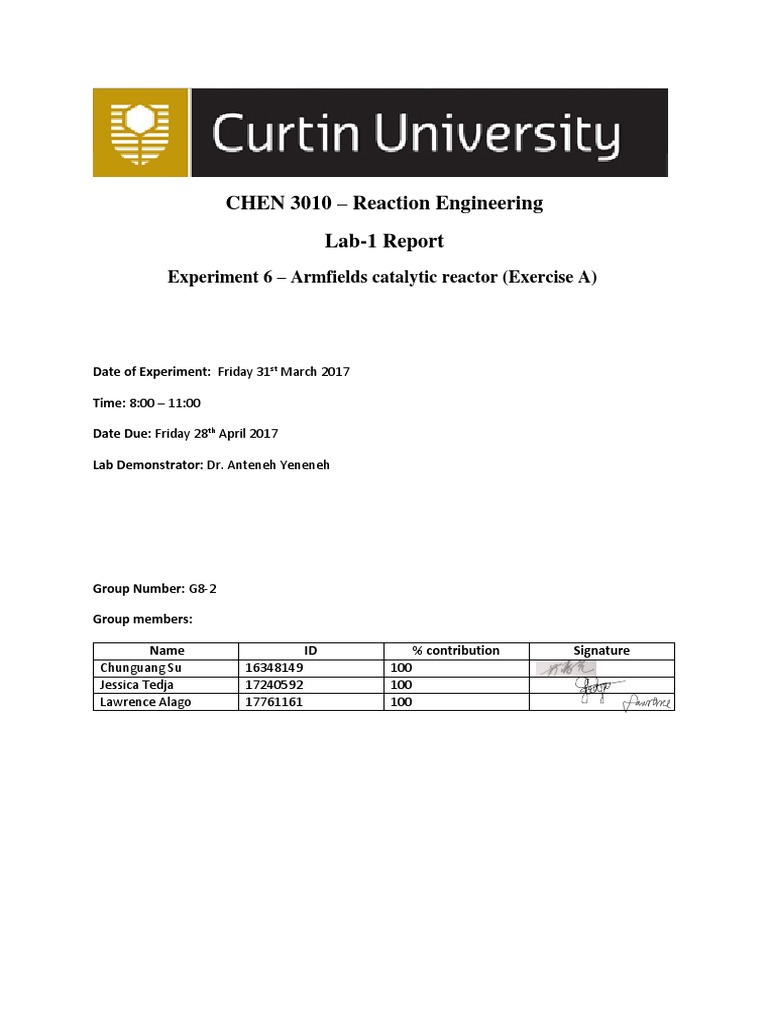 REACTION - LAB1 v3 1 | PDF | Chemical Reactor | Catalysis