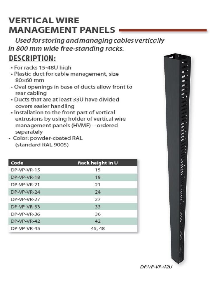 DP-VP-VR Vertical Cable Management PDF | PDF