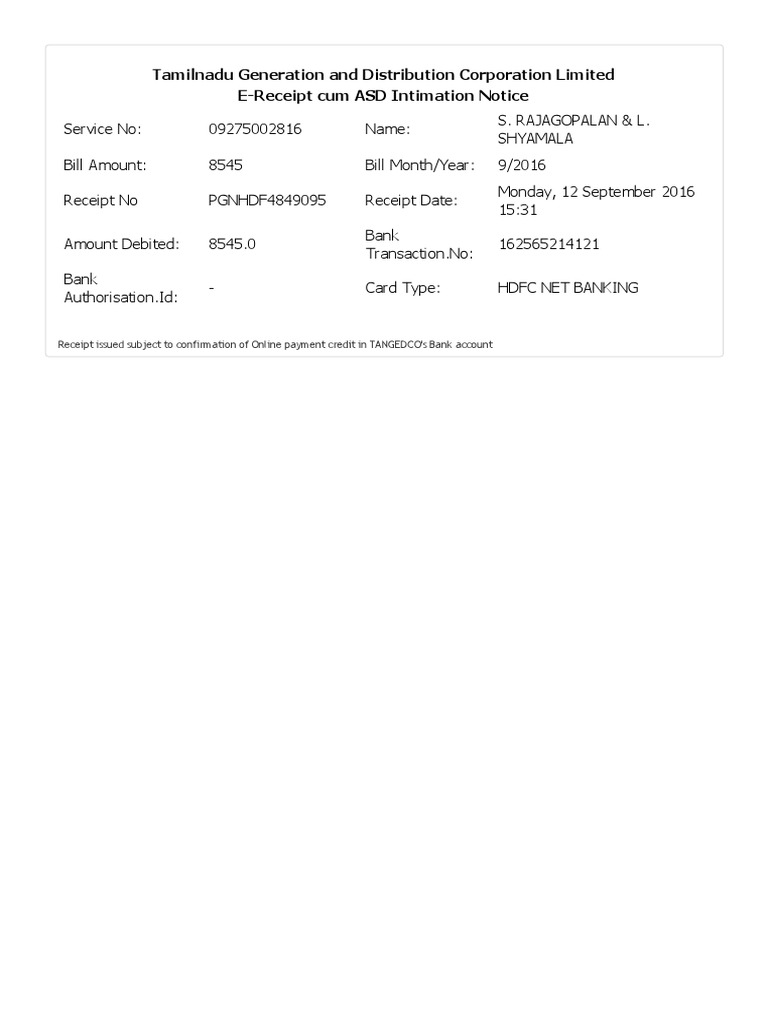 TNEB Online Payment | PDF | Payments | Receipt