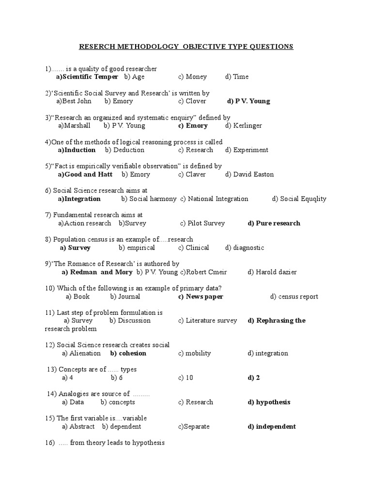 Reserch Methodology Objective Type Questions 1 | PDF | Observation ...
