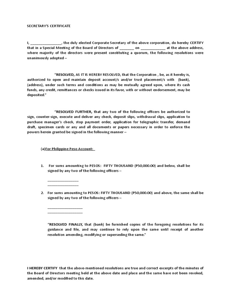 Sec Cert Sample - Bank Acct | Cheque | Financial Services