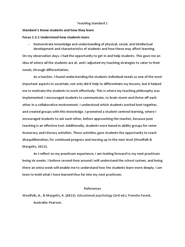 Teaching Standard 1 Updated | PDF