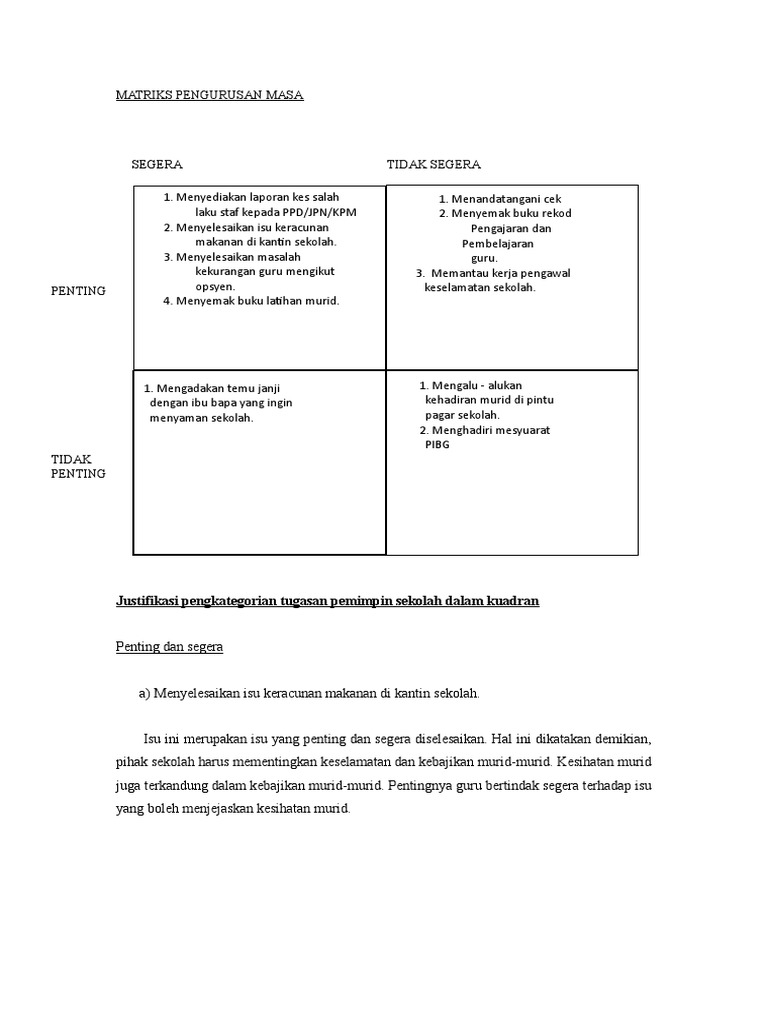 Matriks Pengurusan Masa | PDF
