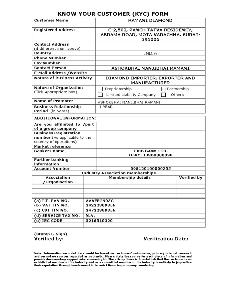 Company KYC Form Template | PDF | Business | Finance & Money Management
