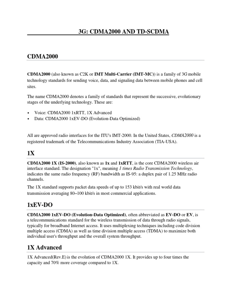 3G: Cdma2000 and Td-Scdma: CDMA2000 (Also Known As C2K or IMT Multi ...