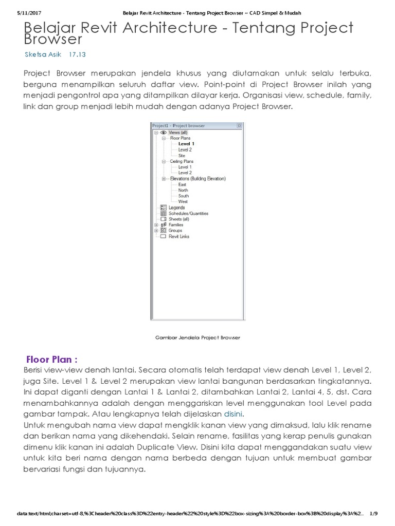 Belajar Revit Architecture - Tentang Project Browser - CAD Simpel ...