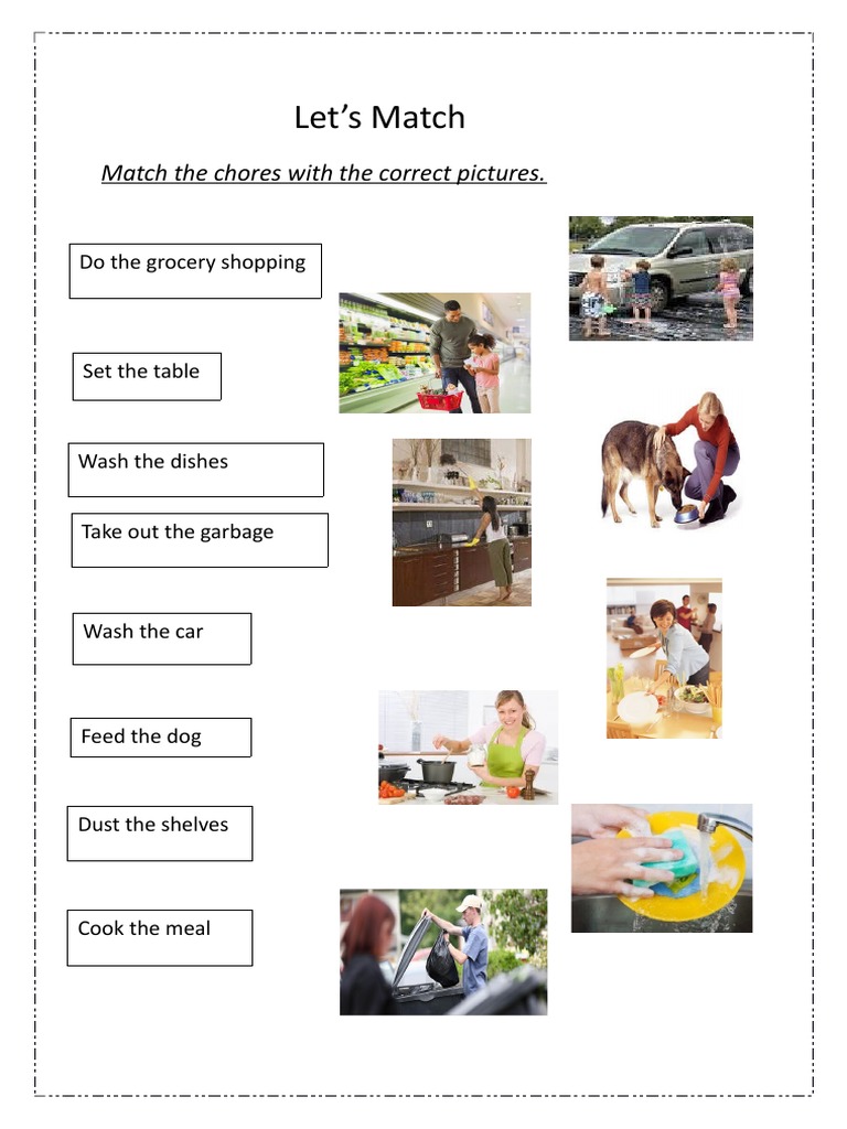 Chore Matching Activity For Kids Pdf