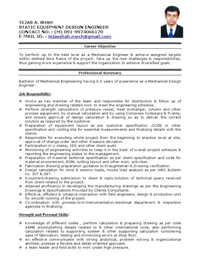 Static Equipment Design Engineer Profile | PDF | Specification ...