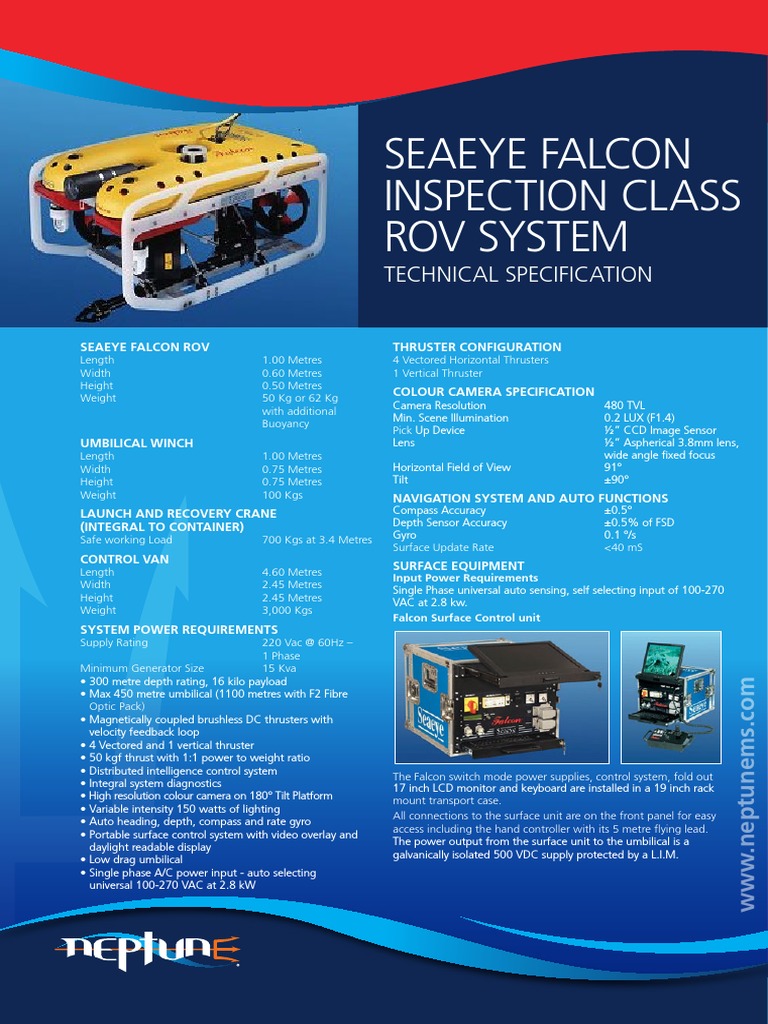 SEAEYE FALCON ROV TECH SPEC | PDF | Spacecraft Propulsion | Camera