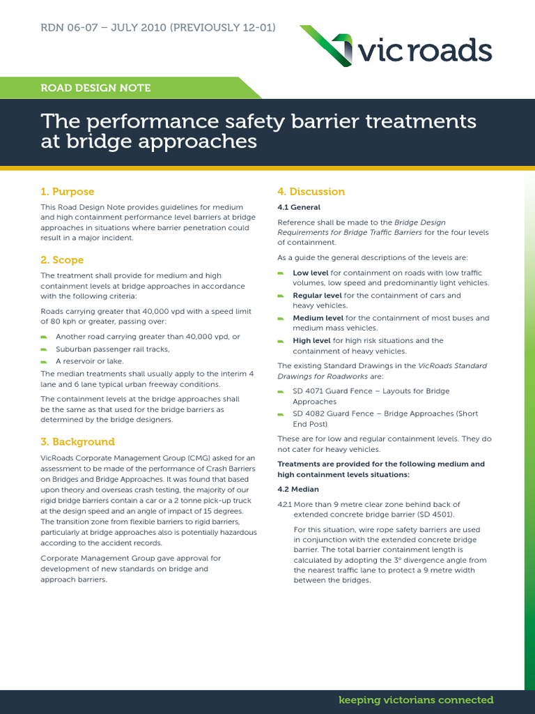 Road Design Note 0607 Performance Safety Barrier Treatments at Bridge ...