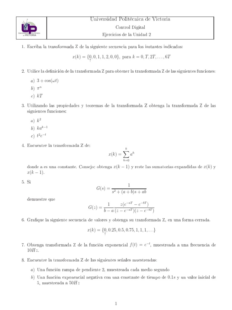 Ejercicios de Transformada Z | PDF | Análisis matemático | Funciones y mapeos