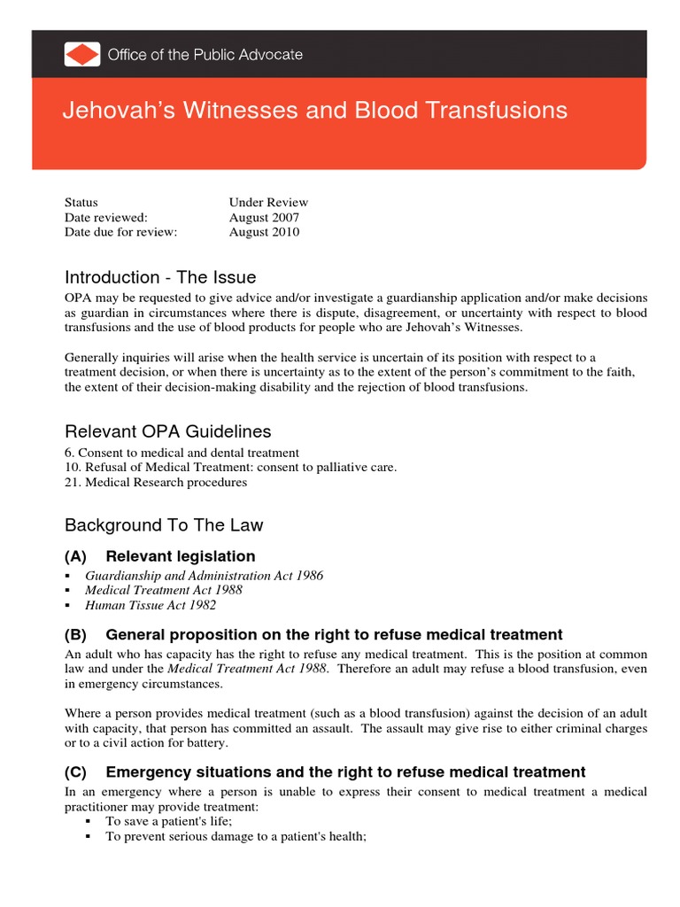 PG07 Jehovahs Witnesses and Blood Transfusions 091 - PDF | Medicine ...