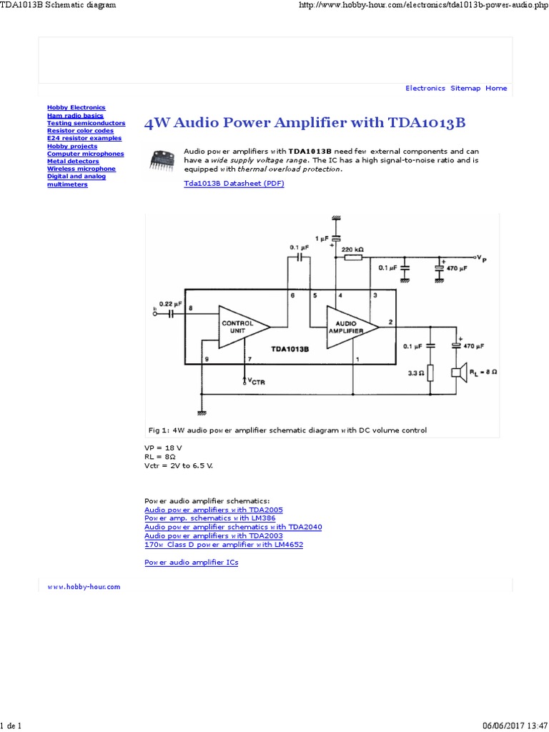 4W Audio Power Amplifier With TDA1013B | PDF