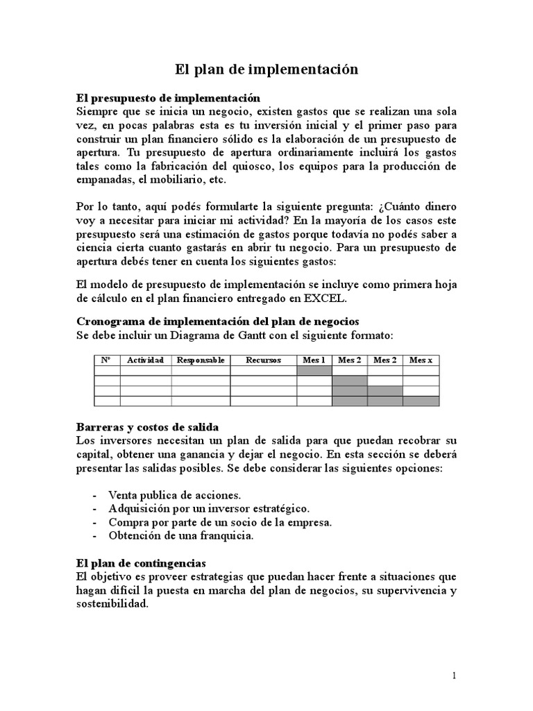 El Plan de Implementación | PDF