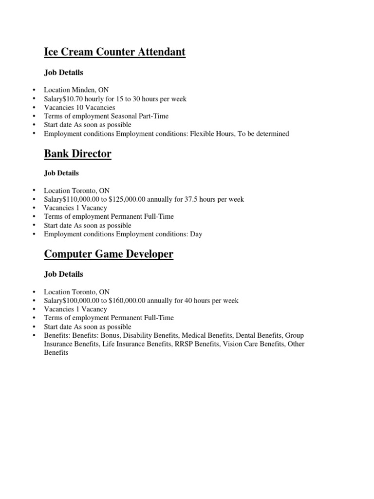 Ice Cream Counter Attendant: Job Details | PDF