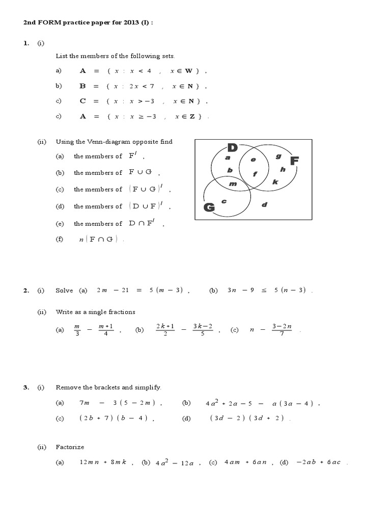 Analysis of Mathematics Practice Paper: Sets, Algebra, Geometry, and ...