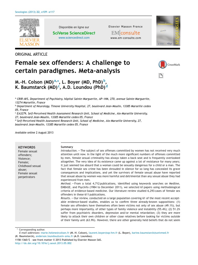 Female Sex Offenders A Challenge To Certain Paradigms Meta Analysis PDF ...
