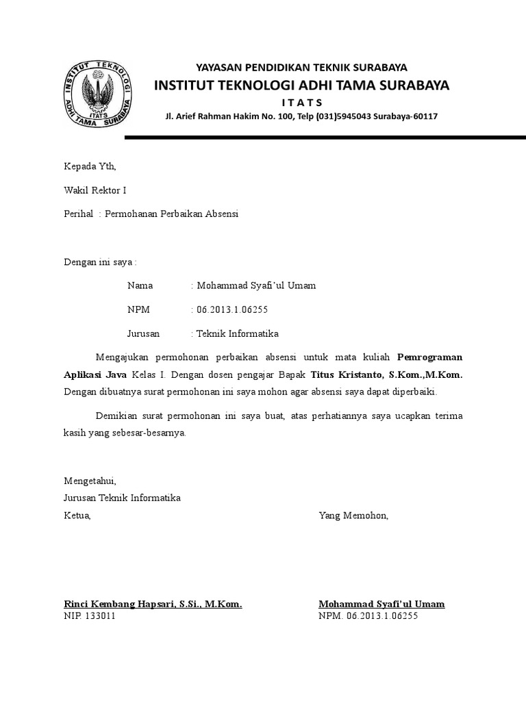 Surat Permohonan Absen | PDF