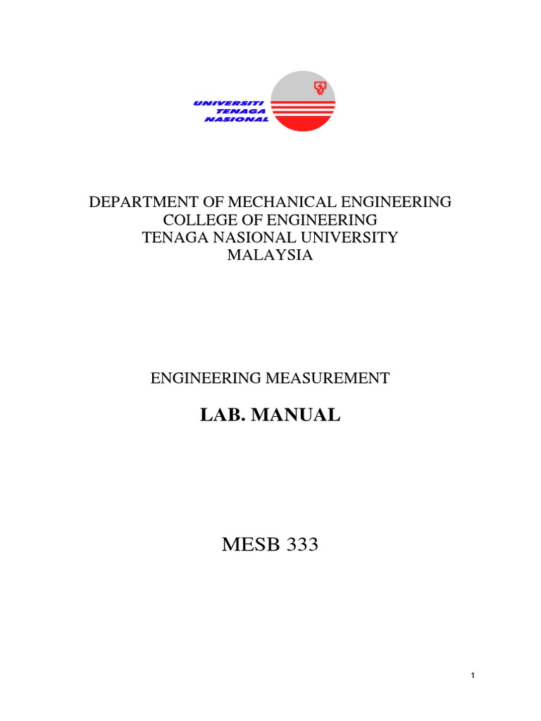 Engineering Measurement Lab Manual | PDF | Thermometer | Reynolds Number