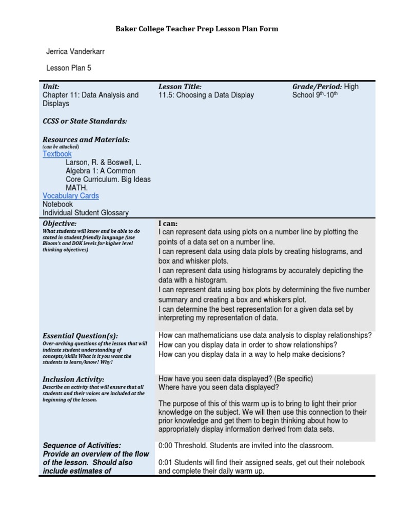 Unit: Lesson Title: Grade/Period:: Baker College Teacher Prep Lesson ... Unit: Lesson Title: Grade/Period:: Baker College Teacher Prep Lesson ...