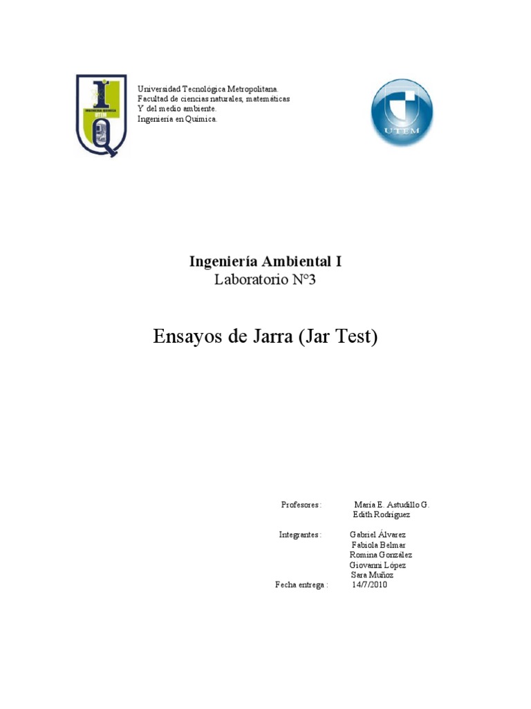 Informe 3 Jar Test | PDF | Aguas residuales | Coloide