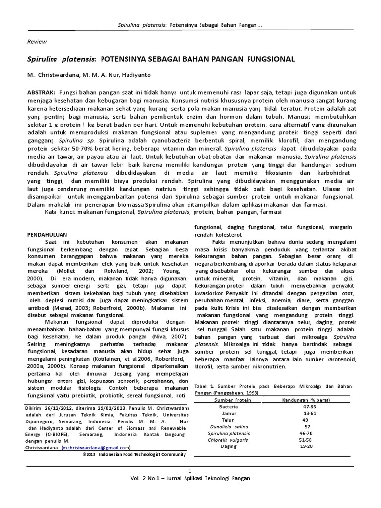 Spirulina Platensis Potensinya Sebagai Pangan Low Res | PDF
