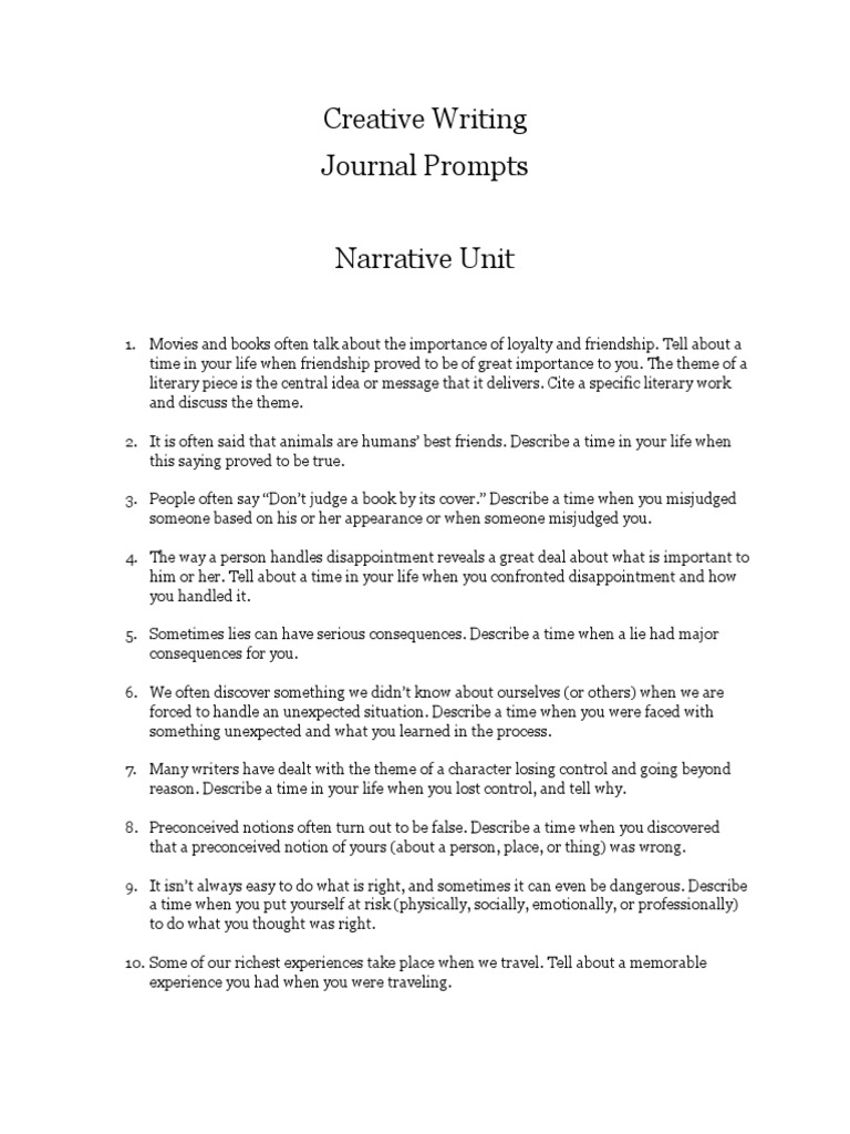 Narrative Journal Prompts for Students | PDF | Friendship | Narrative