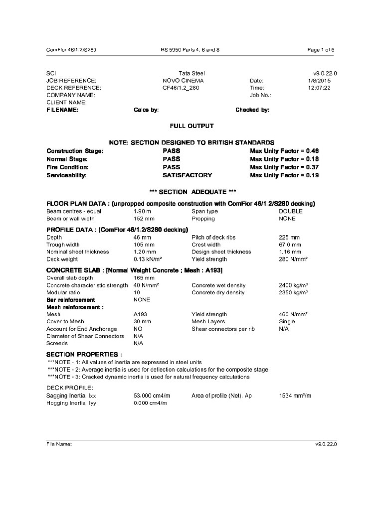 Bs5950 Calculation Decking Sheet | PDF | Bending | Strength Of Materials