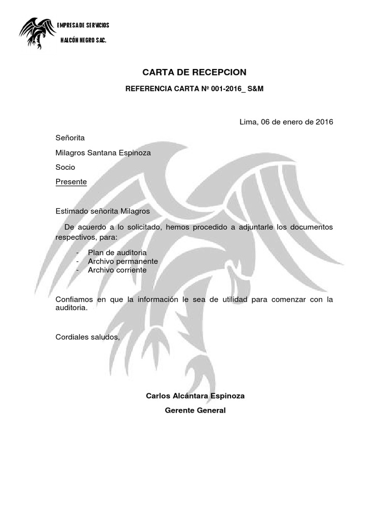 Carta de Recepcion | PDF