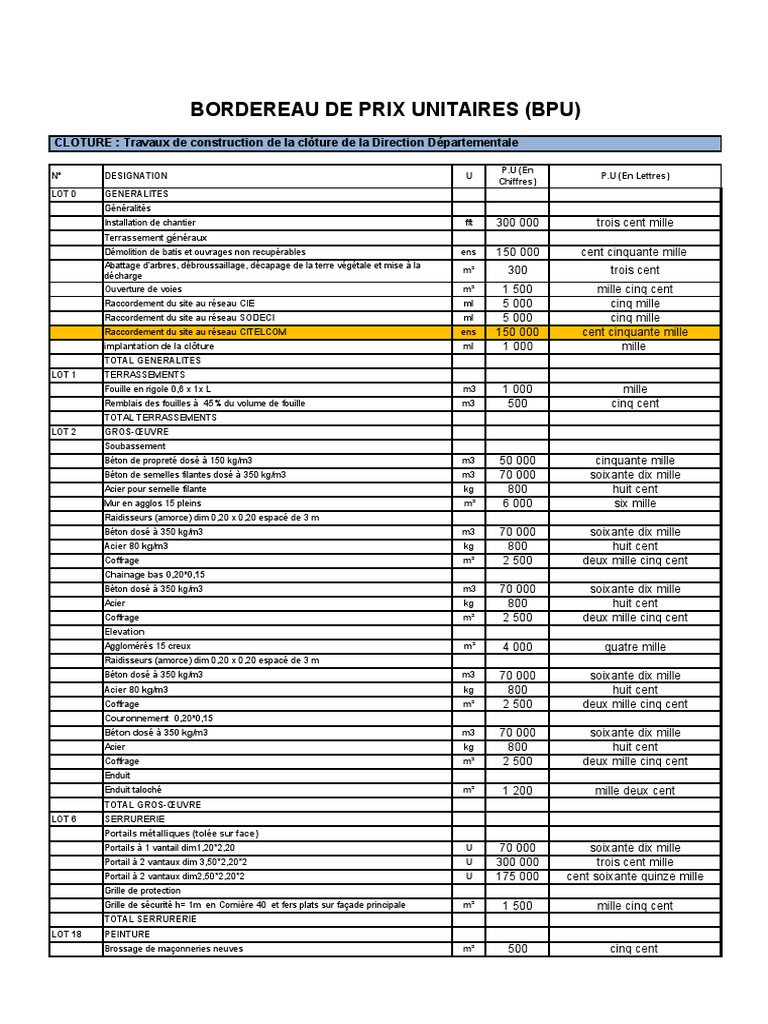 BPU | PDF | Plafond (architecture) | Béton armé