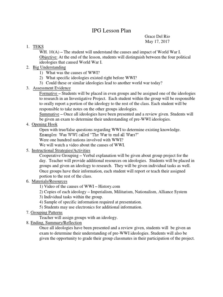 Ipg Lesson Plan | PDF | Lesson Plan | Ideologies