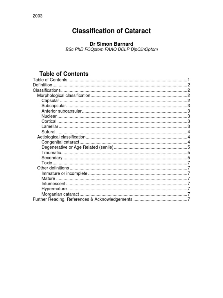 Cataract Classification 2003 | PDF | Cataract | Congenital Disorder