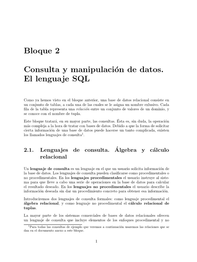 Bloque 2 SQL | PDF | SQL | Base de datos relacional