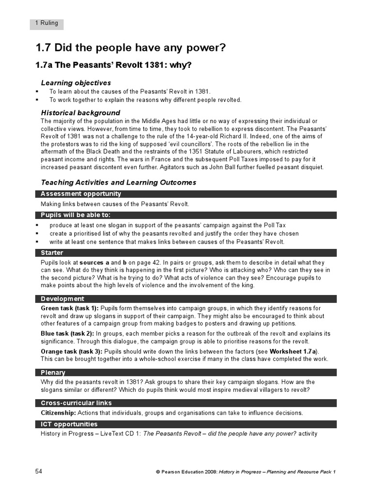 Peasants Revolt Worksheets | PDF | Rebellions | Further Education
