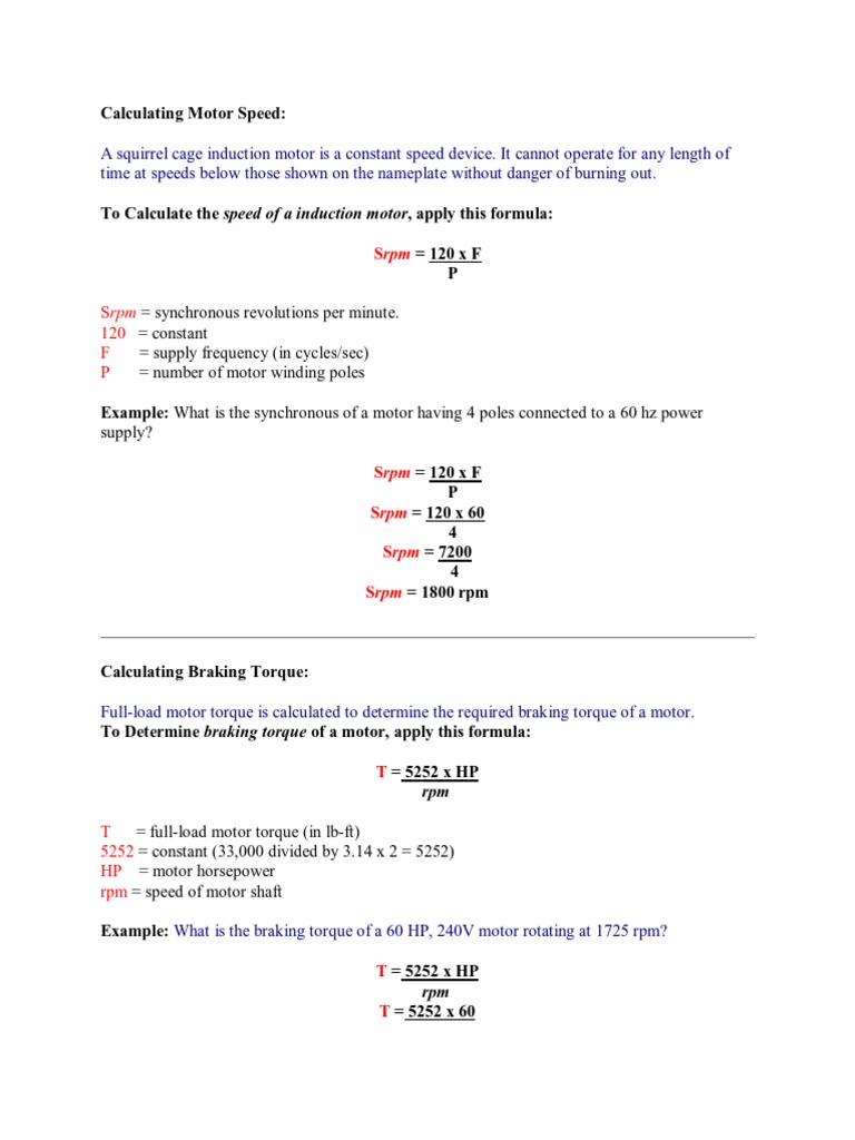 Calculating Motor Speed Formula PDF | PDF