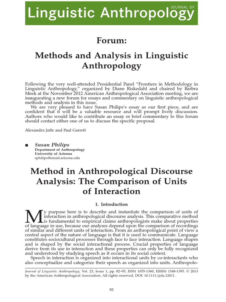 Susan Philips Methods and Analysis in Linguistic Anthropology | PDF ...